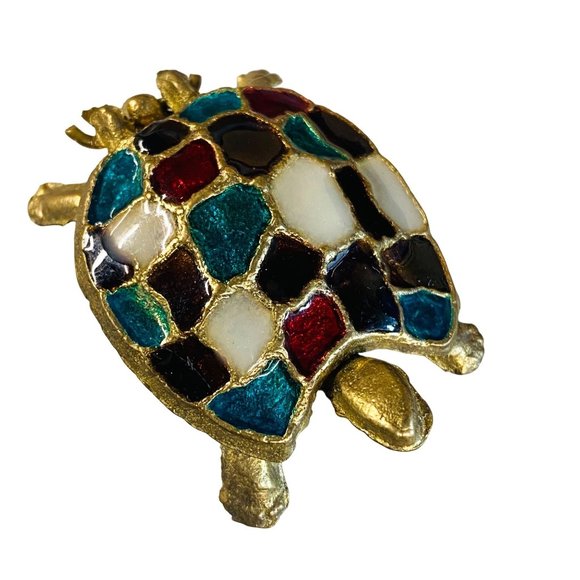 Accents | Turtle Trinket Box Tiny Multicolor Enamel Metal Hinge Open ...